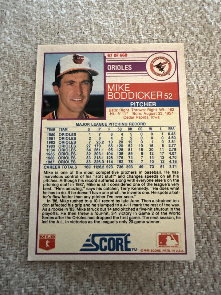 1988 Score #67 Mike Boddicker Baltimore Orioles Baseball Card | eBay