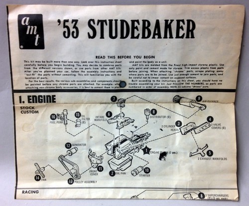 Vintage Parts - AMT '53 Studebaker Instruction Sheet | eBay