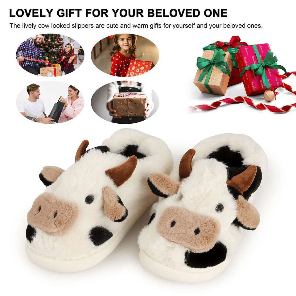 Cow Slippers for Women Fuzzy Cute Kawaii Shoes Super Warm Soft ...