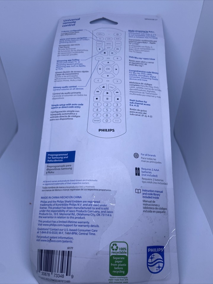 Philips Universal Remote Control For All Major Brands 3-Device ...