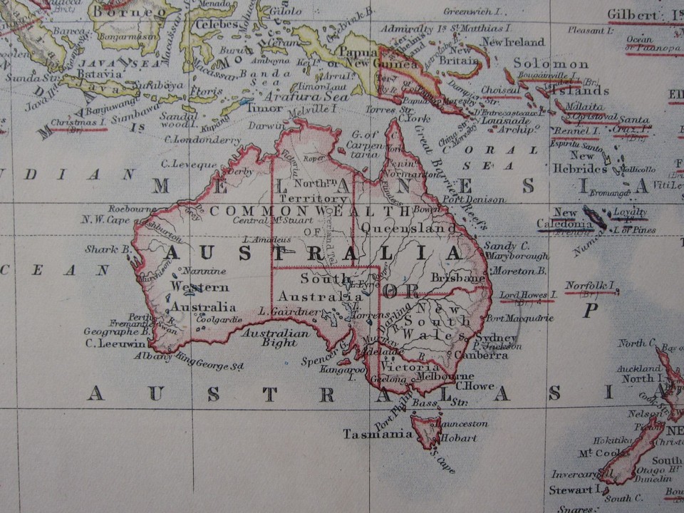 1912 MAP ~ OCEANIA POLYNESIA AUSTRALIA PHILIPPINE ISLANDS NEW ZEALAND ...