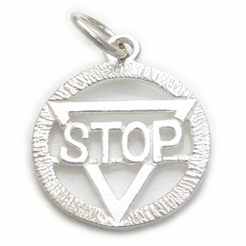 Stop traffic sign sterling silver charm .925 x 1 Transport Signs charms ...