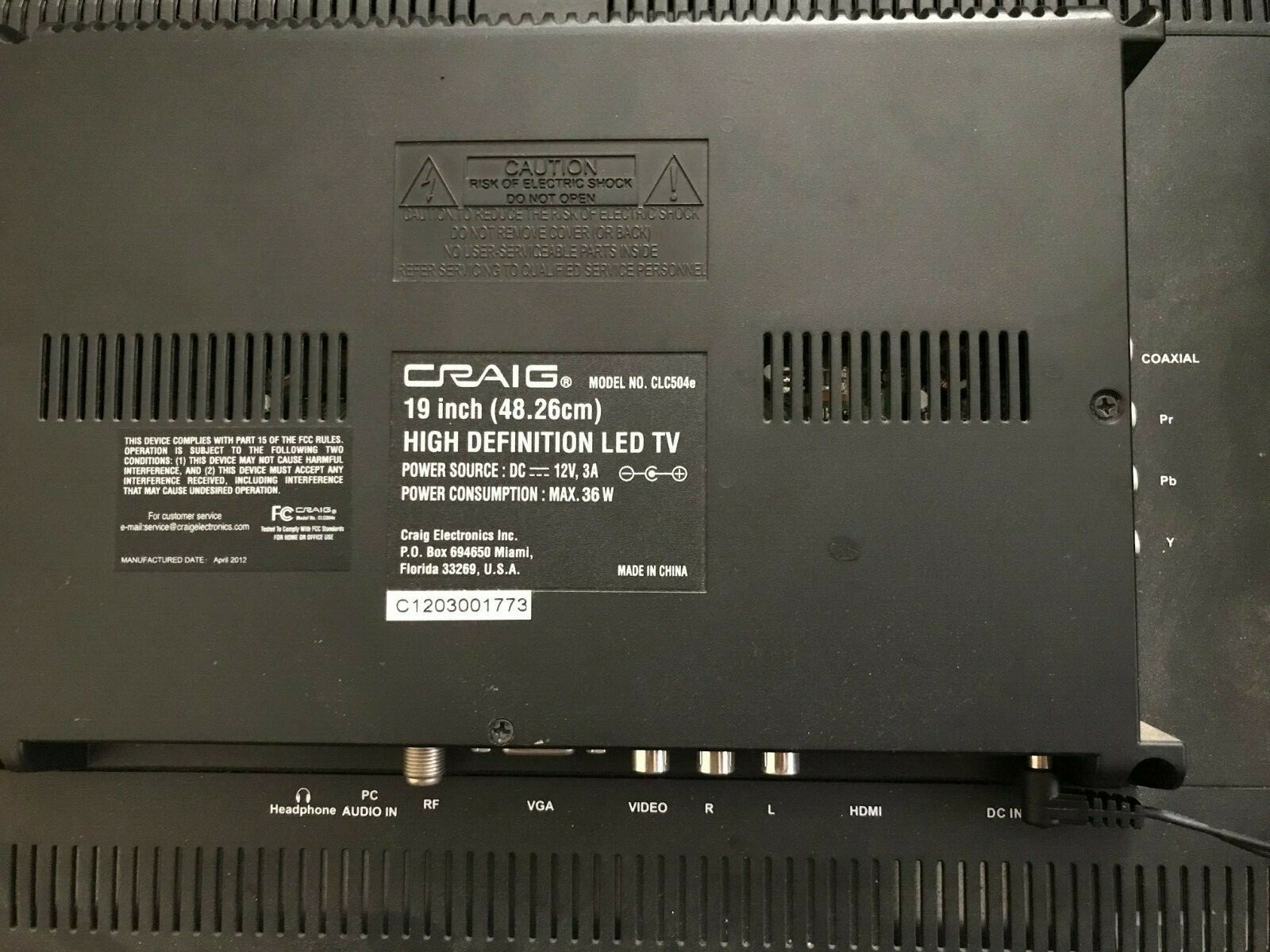 Craig 720p 19" Hd Led Flat Screen Tv - No Remote - Not Working | eBay