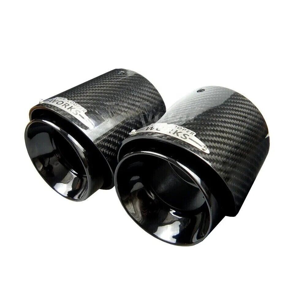 MINI JCW STYLE EXHAUST TIPS (PAIR) CARBON FIBRE GLOSS F55 F56 F57 UK ...