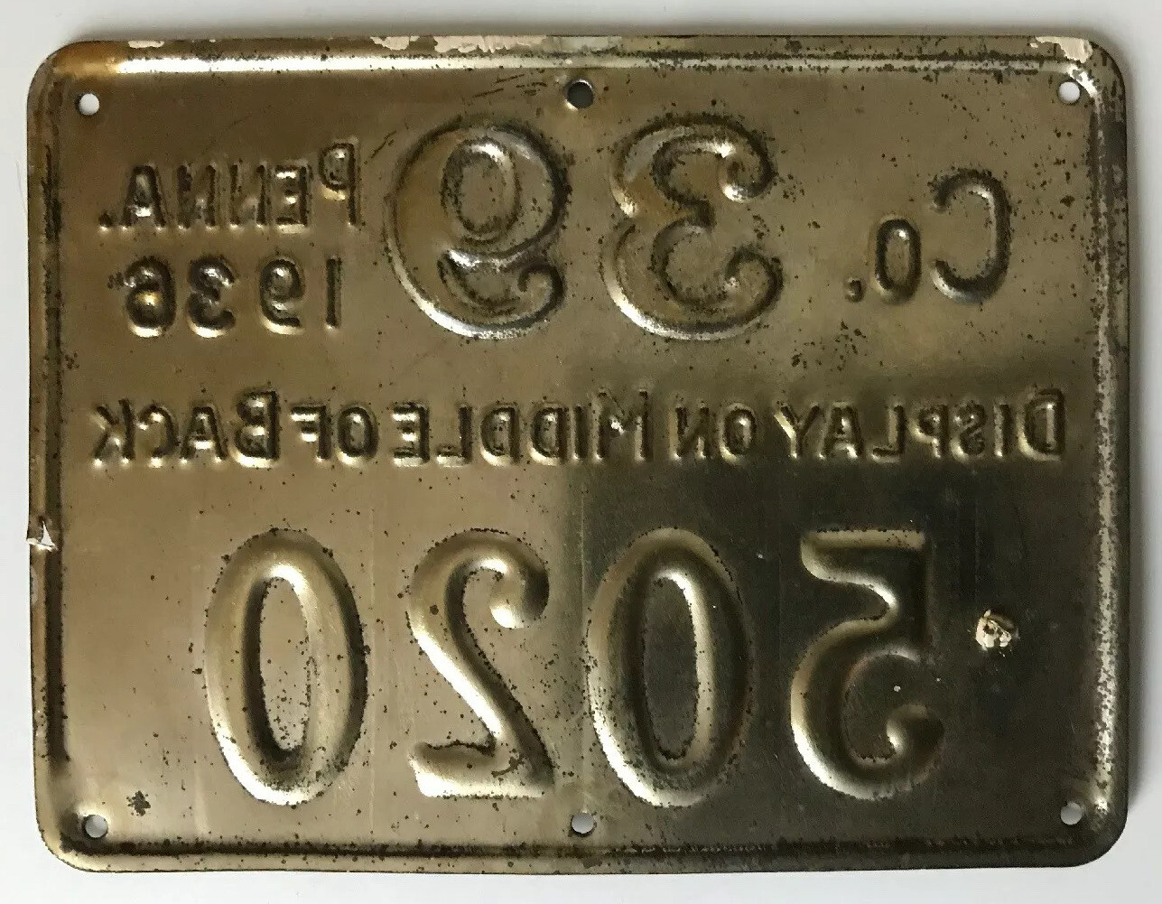 1936 Metal Pa Pennsylvania Resident Hunting License #5020 PGC Game ...