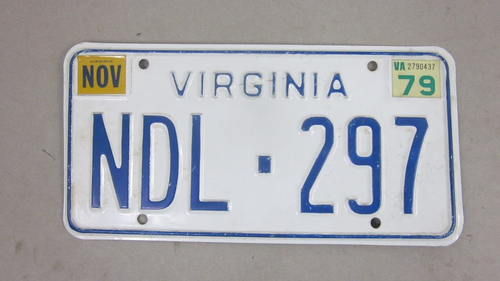 VIRGINIA 1979 licence/number plate US/United States/USA/American NDL ...