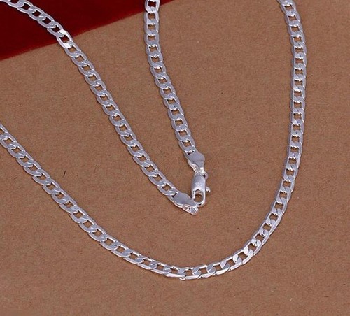 925 Silver 4mm Flat Sideways Necklace Chain For Men Fashion Jewelry ...