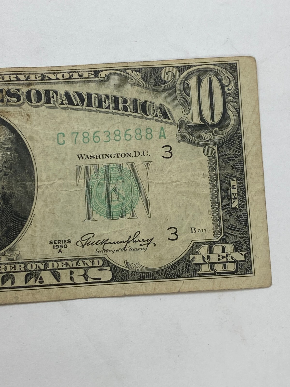 ERROR Misalignment Year 1950 A $10 RARE Misalign Ten Dollar Bill Off ...