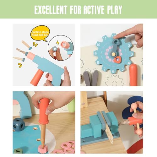 Wooden Power Tool Workbench for Kids, Building Tools Sets Pretend Play ...
