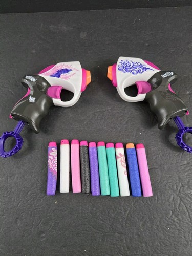 2 NERF REBELLE Girls Guns Pistols 9 Soft Darts Pink Purple Black Toys ...