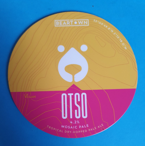 BEARTOWN brewery OTSO real ale beer pump clip badge front Cheshire bear ...