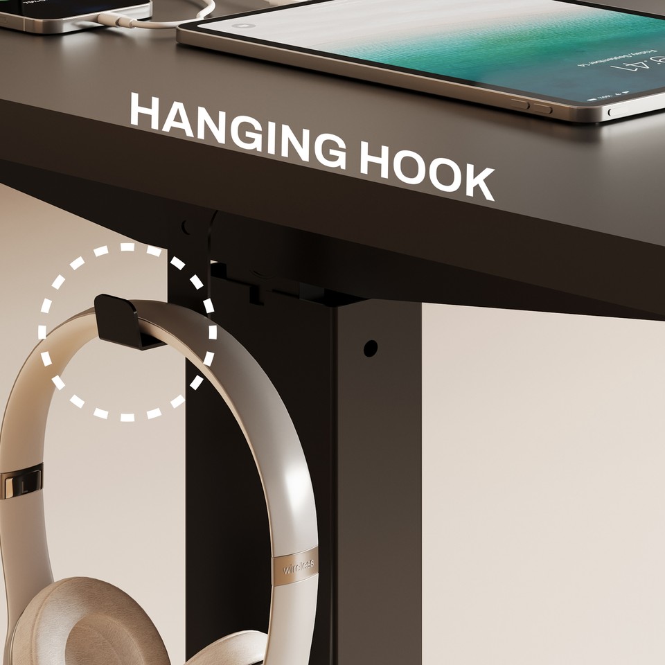 Adjustable Standing Desk with Built-In Cable Management and Hook, Black ...