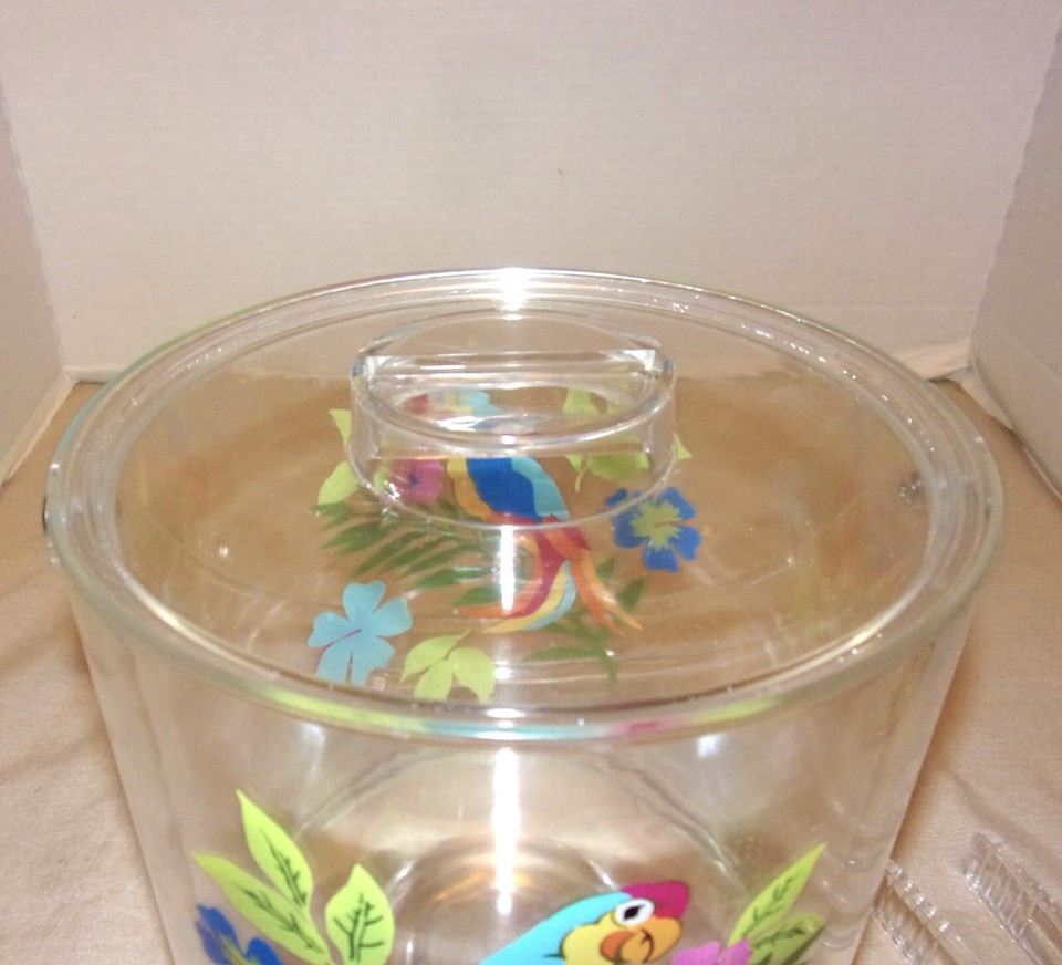 Vintage Tropical Themed Clear Acrylic Ice Bucket w/Lid/Handle/Tongs | eBay
