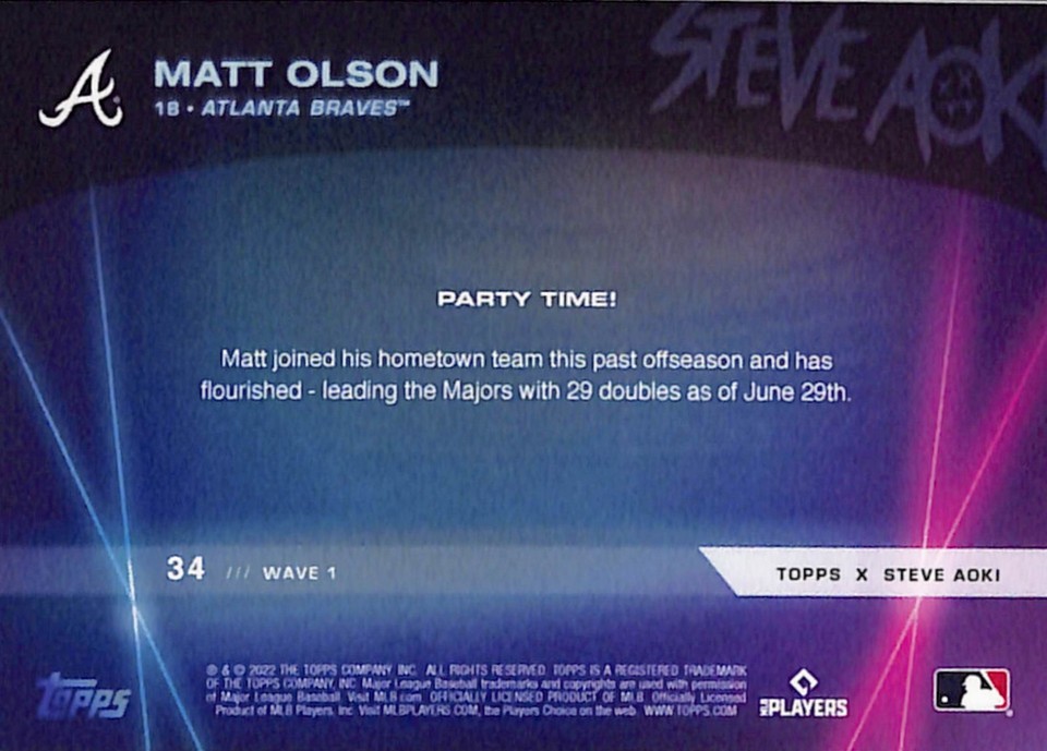2022 Topps X Steve Aoki Party #34 MATT OLSON Atlanta Braves | eBay