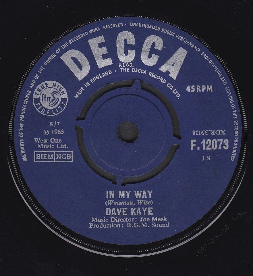 Rare! - DAVE KAYE- IN MY WAY- UK RGM 7"-Deep Purple-Blackmore-Joe Meek ...