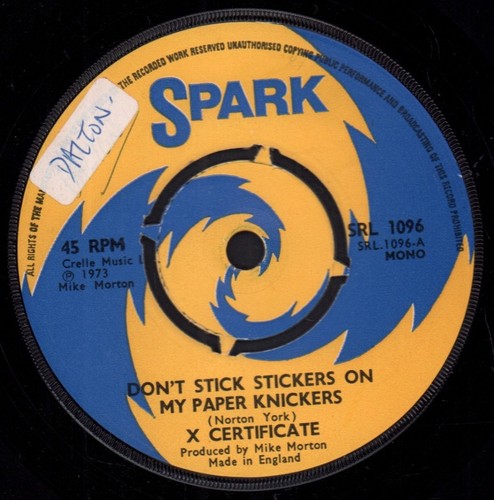 X Certificate Don't Stick Stickers On My Paper Knickers 7" vinyl UK ...