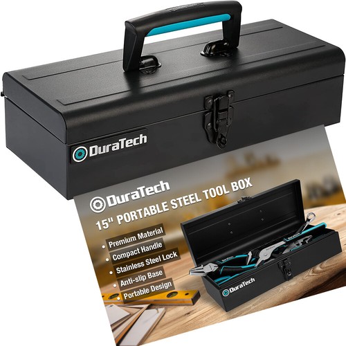 DuraTech Metal Tool Box 15"Portable Steel w/Metal Latch Closure ...