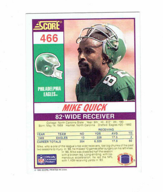 Mike Quick Philadelphia Eagles #82 WR #466 Score 1990 Football Card | eBay