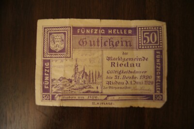 FUNFZIG HELLER 50 1920 BILL | eBay