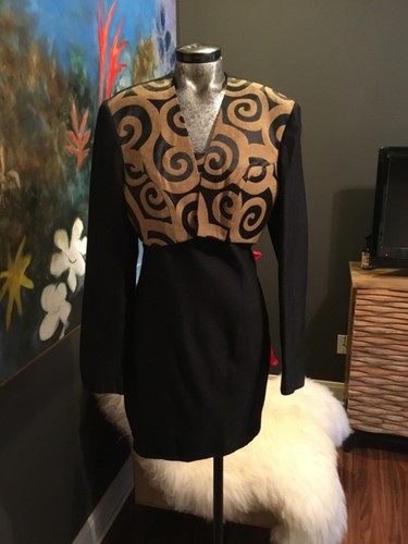 Vintage Linda Segal art deco mod swirl black & gold mini dress blazer ...