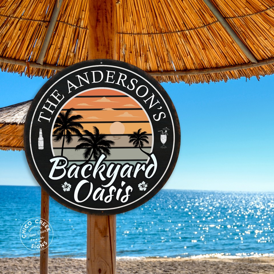 Personalized Backyard Oasis Sign Tropical Decor Pool Porch Patio ...