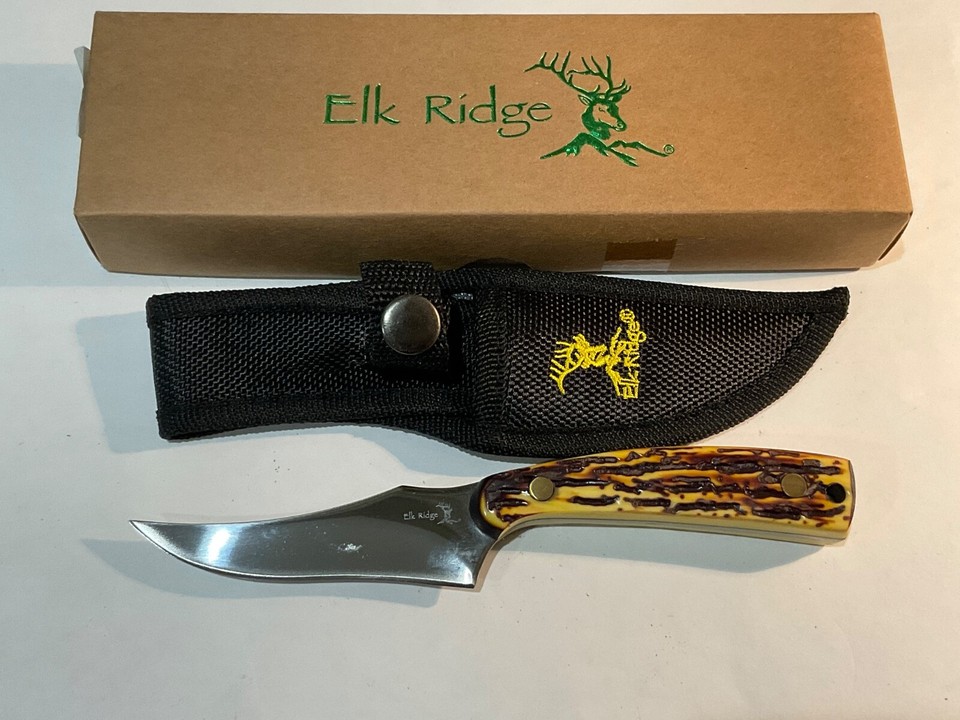 NEW---Elk Ridge ER-2991 Wood Finger Grooved Hunter Fixed Hunting Knife ...
