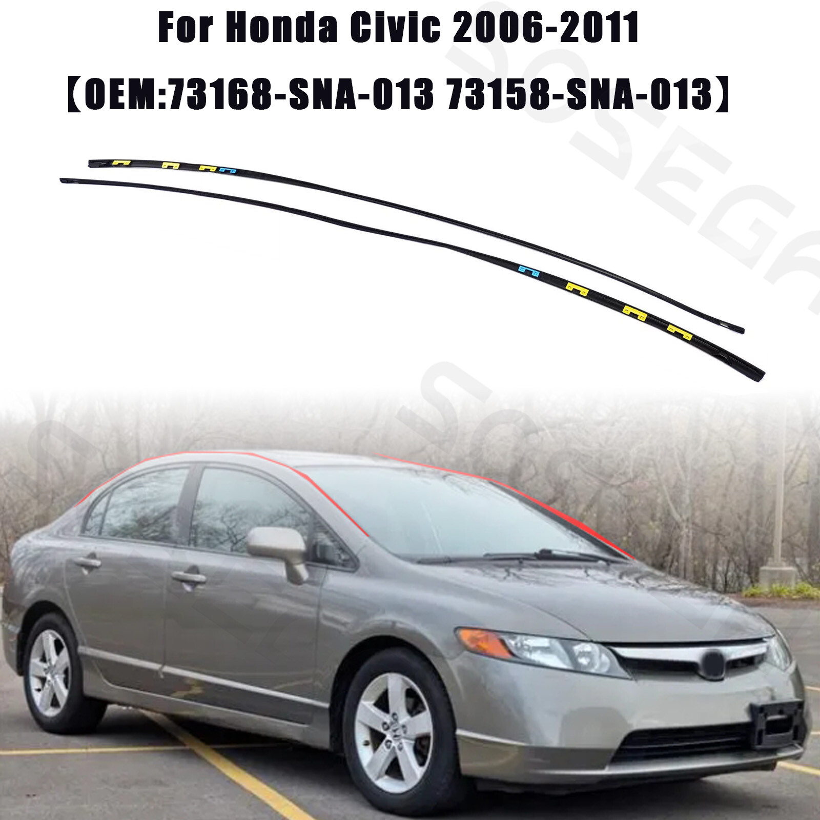 For Honda Civic 2006-2011 Replace Upper Left & Right Drip Side Molding ...