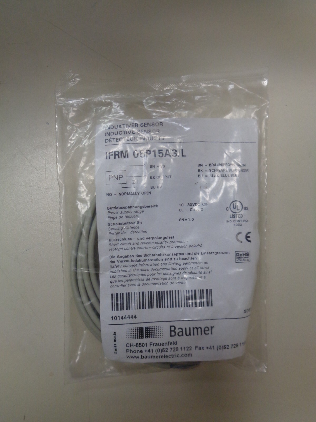 Baumer IFRM 05p15a3/l Inductive Sensor Switch PNP No. Closer 0 1/32in ...