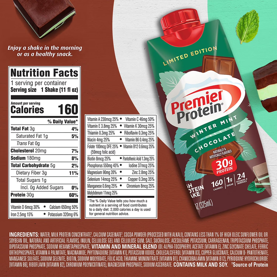 Premier Protein 30g High Protein Shake, Winter Mint Chocolate 11 fl. oz ...