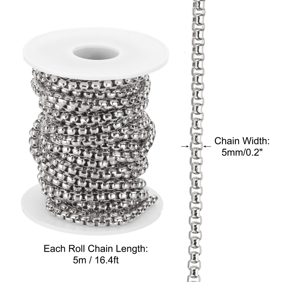 16.4Ft Box Chain Roll, 5mm Width Cable Square Box Link Chains Bulk ...