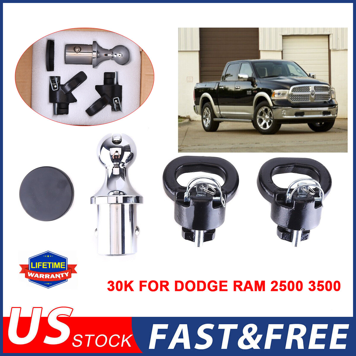 30K FOR DODGE RAM 2500 3500 GOOSENECK BALL TRAILER HITCH&ANCHOR KIT ...
