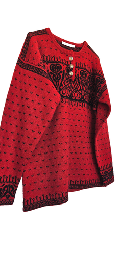 Red Fair Isle Wool Pullover Sweater for Women in Size M with Long ...
