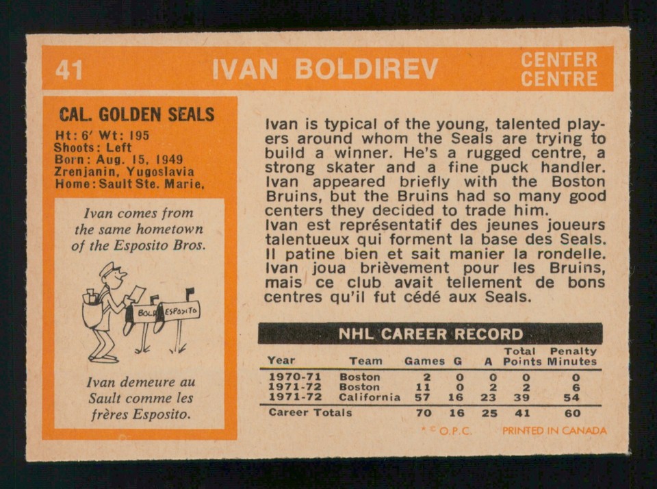 IVAN BOLDIREV RC 1972-73 O-PEE-CHEE 72-73 NO 41 NRMINT+ 0788 | eBay