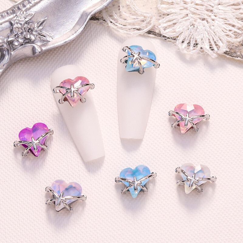 5Pcs Nail Diamond Nail Art Decor Love Colored Diamond Heart Nail Drills ...