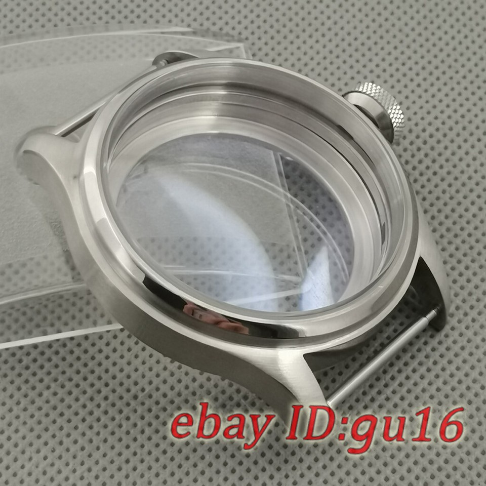 47mm silver watch case fit ETA 6497 6498 ST36 series Movement Stainless ...