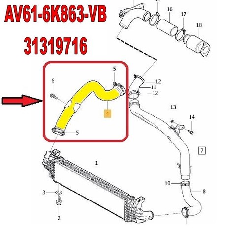 VOLVO V50 V60 V70 S40 S60 S80 C30 1.6 D2 HOSE TURBO INTERCOOLER PIPE ...
