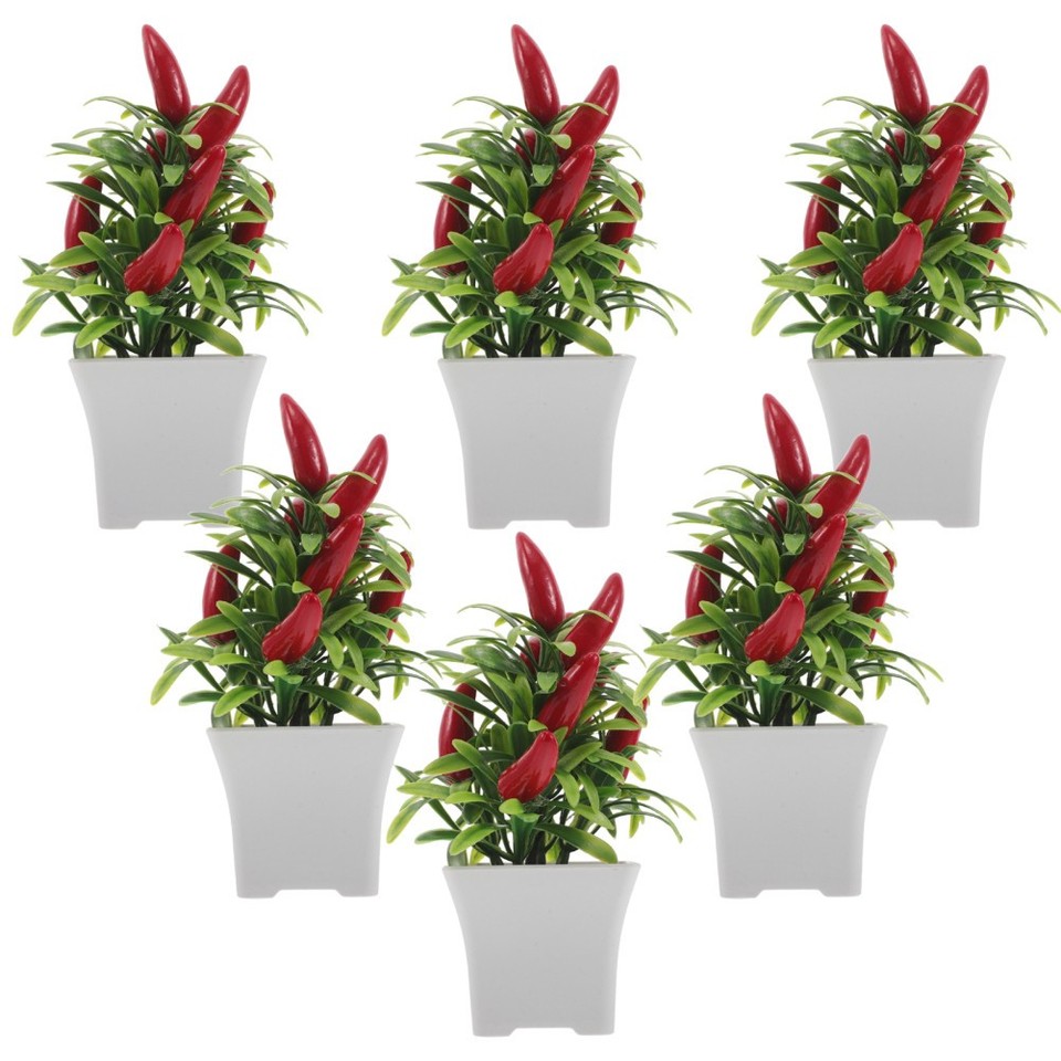 6pcs Artificial Pepper Tree Bonsai Decor - Faux Pepper Plants in Pot ...