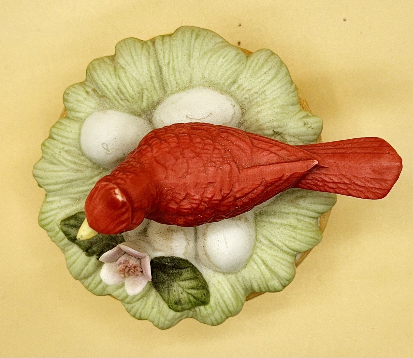 Vintage Lefton Cardinal On Nest Trinket Box, Hand Painted, Bisque ...