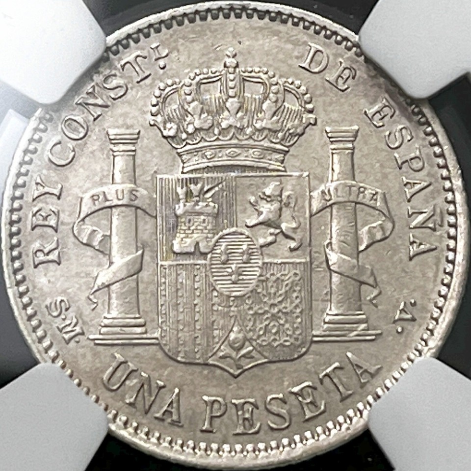 SPAIN. 1905, Peseta, Silver - NGC AU - Alfonso XIII, 05 Star Date, Key ...