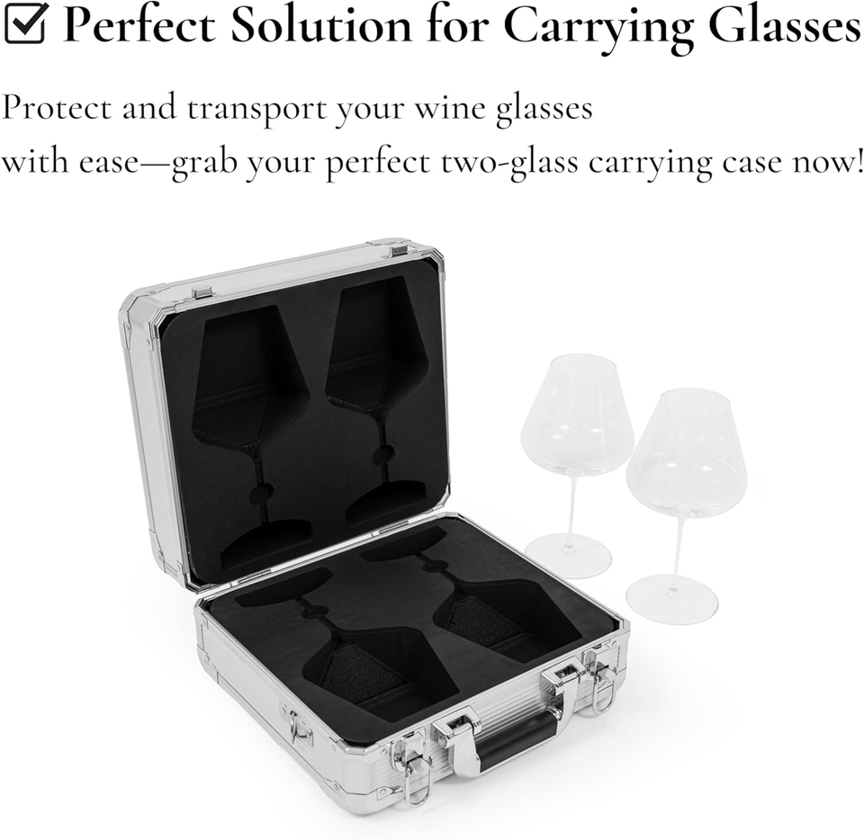 Aluminum Wine Glass Carrying Case with Foam Inserts for Travel - Fits ...
