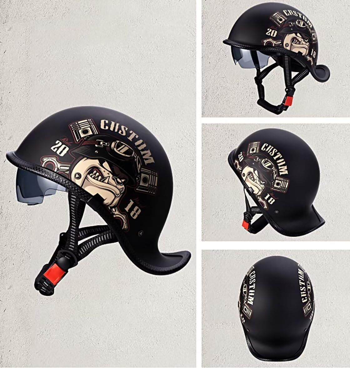Motorcycle Half Helmet With Visor Open Face Retro Motorcycle Helmets ...