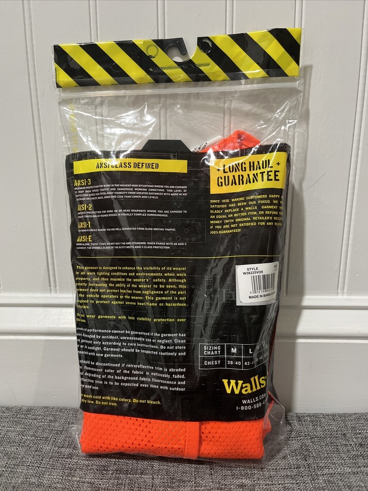 Walls Hi-Vis Mesh Safety Vest, Size L - Large, Unisex, ANSI Class 2 ...