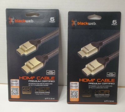 2-New Blackweb 6 Ft HDMI High Speed Cable Premium Certified 4K UltraHD ...