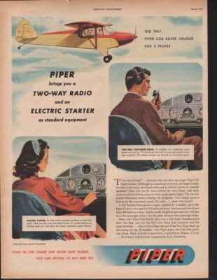 1947 AVIATION PIPER CUB SUPER CRUISER TWO-WAY RADIO ELECTRIC START AD ...