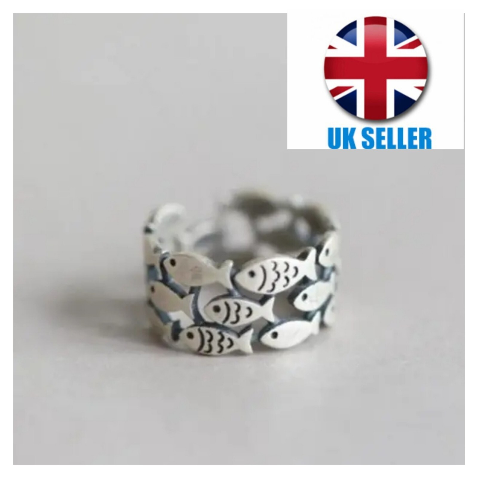 925 Sterling Silver Adjustable Ring Fish link Finger Ring UK | eBay