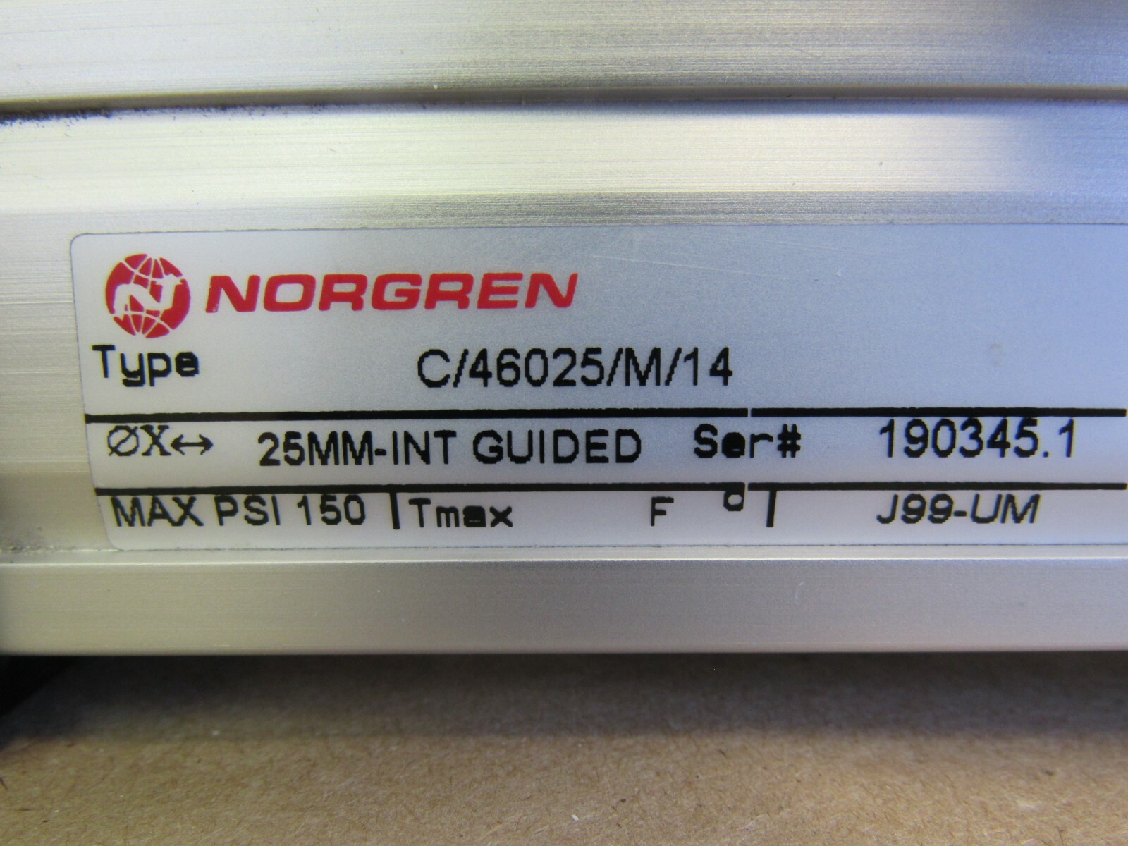 NORGREN LINTRA RODLESS CYLINDER C/46025/M/14 S/N 190345.1, FR ESI QSM ...