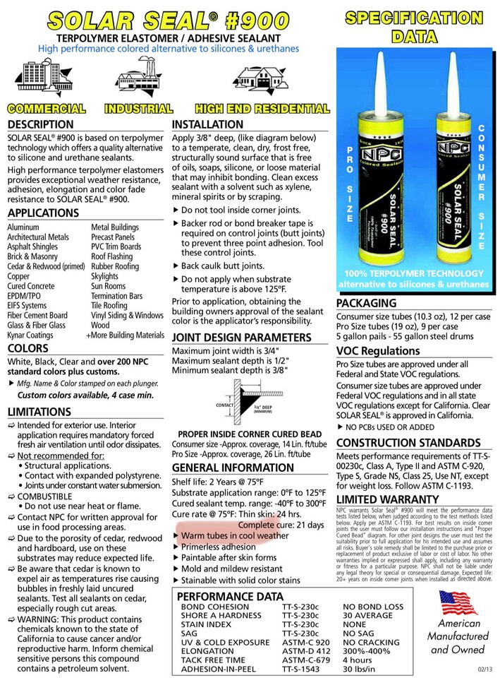 NPC Clear Sealant - Solar Seal #900 in Clear, Exterior Use. 10.3 oz ...