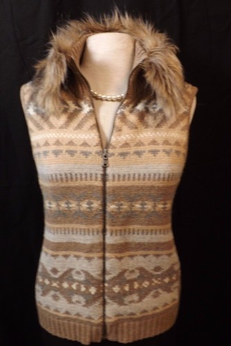 RALPH LAUREN Fair Isle Rabbit Hair Fur Collar Knit Sweater Vest Jacket ...