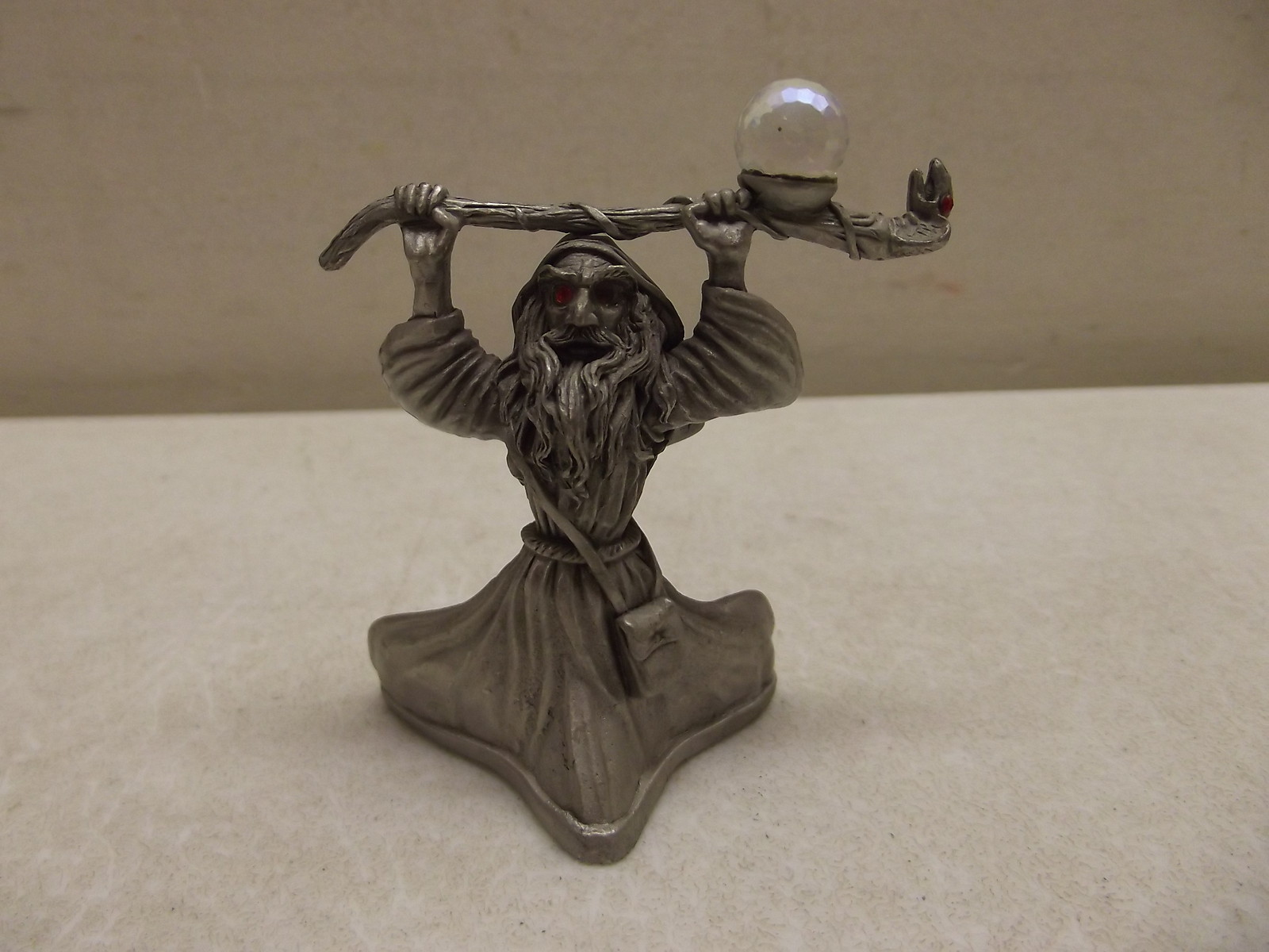 VINTAGE 1987 SPOONTIQUES PEWTER WIZARD W/SNAKE STAFF AND CRYSTAL BALL ...