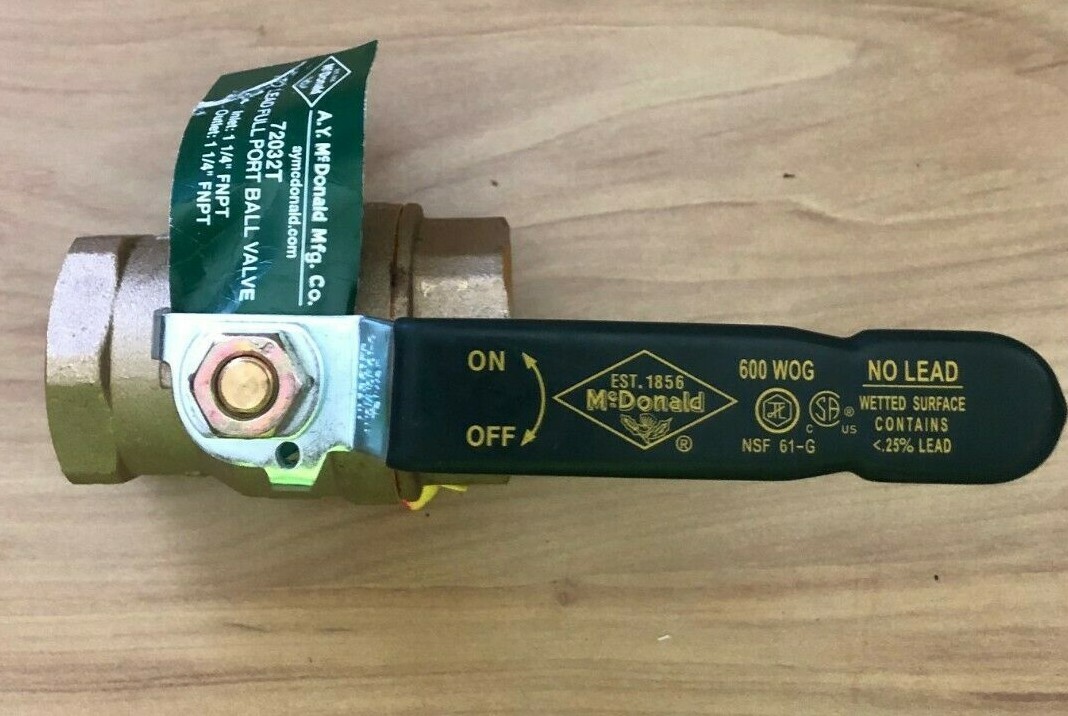 Mc Donald 72032T 1-1/4" Full Port Ball Valve NPT Threaded Brass No Lead ...